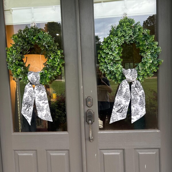 Cardinal Red Toile Holiday Wreath Sash for Front Door, Custom Monogram ...