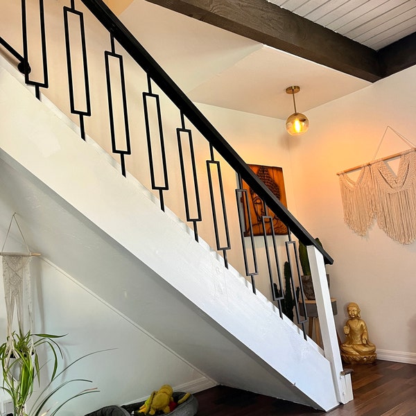 Iron Balusters - Modern Rectangle Metal Spindles for Stairs - Satin ...