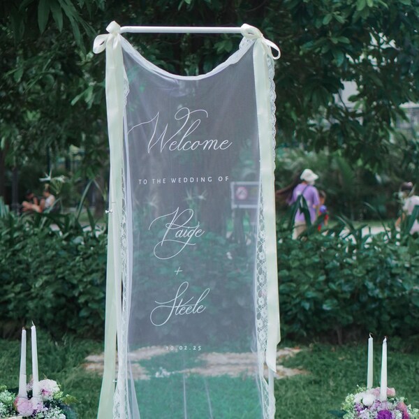 Welcome Fabric Sign, Sheer Sign, Fabric Sign, Wedding Veil, Fabric Sign ...
