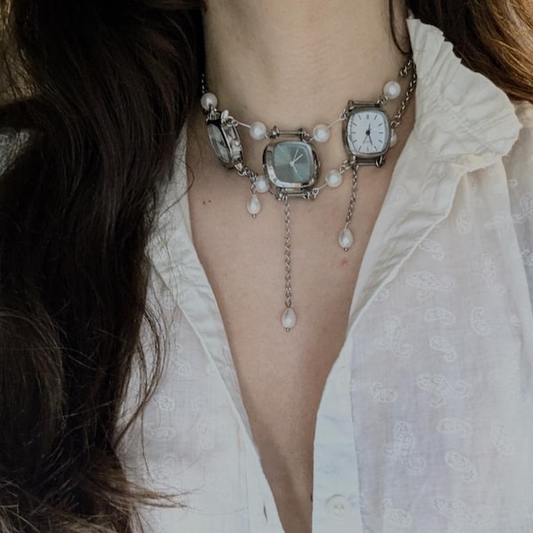 Five Different Watch Faces Choker Necklace,unique Clock Necklace,heart ...