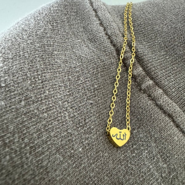 Allah Calligraphy Gold Heart Necklace, Dainty Allah Necklace, Islamic ...