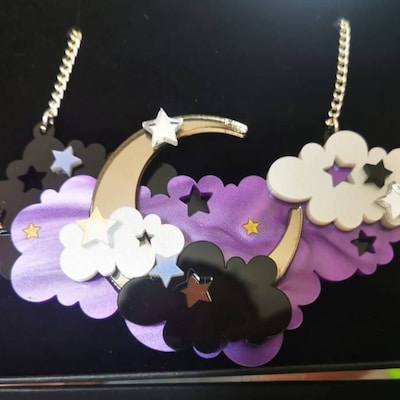 Moon & Clouds Necklace, Plastic Jewellery, Perspex Jewellery, Acrylic ...