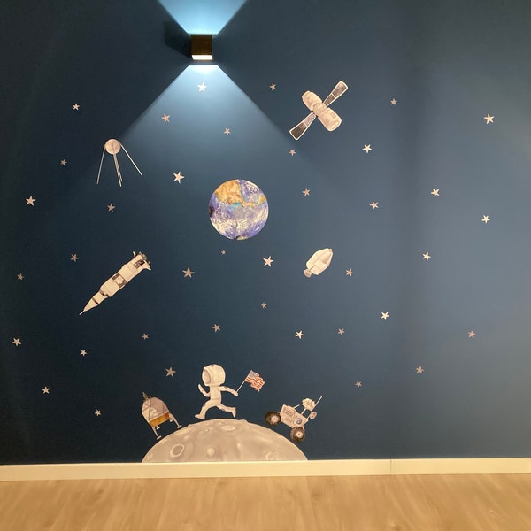 Space Rocket Wall Sticker Moon Travel Mission Landing Rover Satellite ...