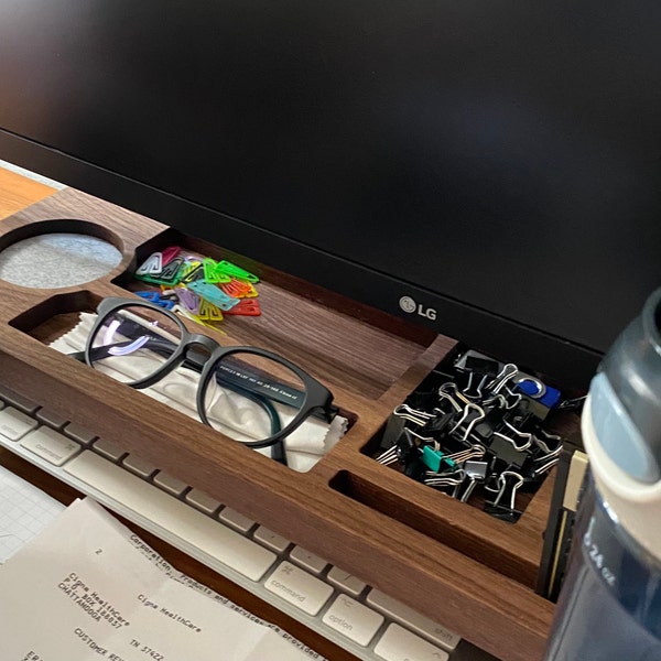 Black Walnut Wood Desk Organizer With Wireless Charger, Personalized ...