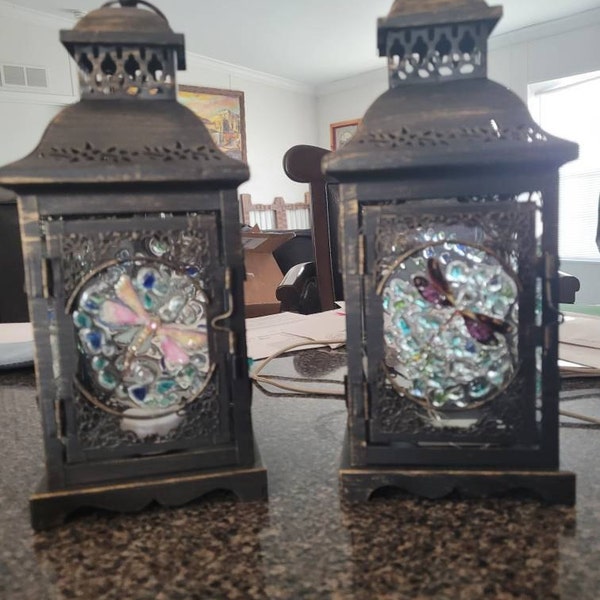 Dragonfly Lantern, Crushed Glass Lantern, Lantern With Crushed Glass ...