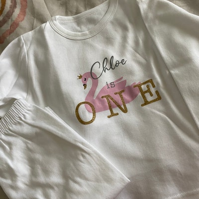 Personalised 1st Birthday Pyjamas, Baby Girl Pjs, Swan Theme, First ...