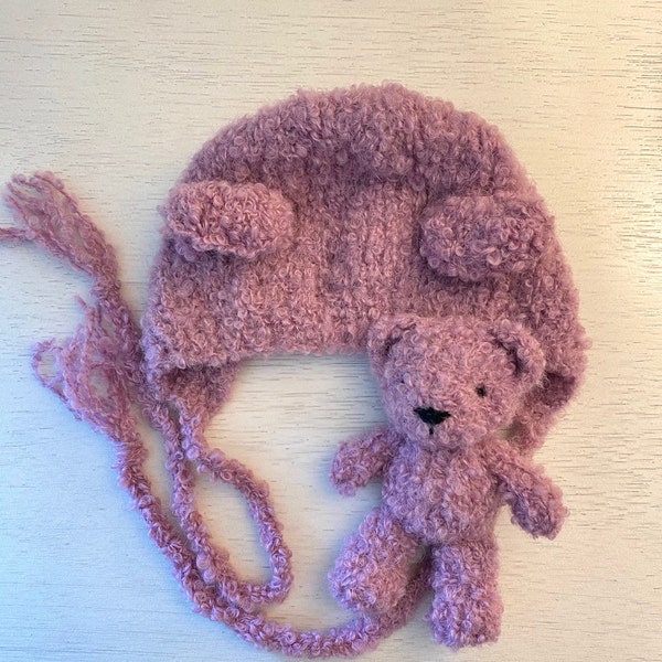 Small Teddy Bear and Matching Hat, Handknitted Toy and Hat Set, Newborn ...
