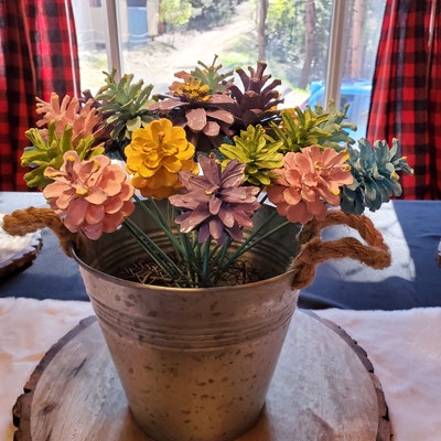 Spring Pine Cone Flowers, ORIGINAL Painted Pine Cones on 12-inch Wood ...