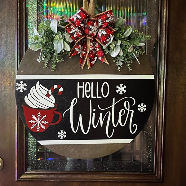 Winter Front Door Decor Hello Winter Snowflake Winter Door Hanger ...