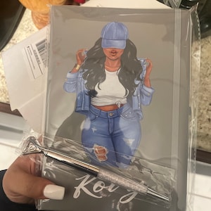 African American Woman Notebook and Pen Set, Black Girl Art, Jean ...