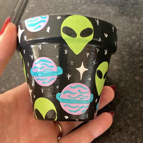 Hand Painted Baby Blue Bumble Bee Indoor Plant Pot, Terracotta Planter ...