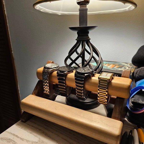 Two-tier Wood Watch Stand: Adjustable 8-watch Display, Handmade in USA ...