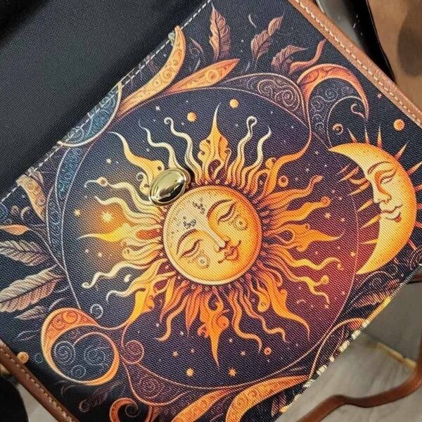 Dark Boho Sun & Moon Canvas Satchel Bag, Dark Celestial Sun Moon Bag ...