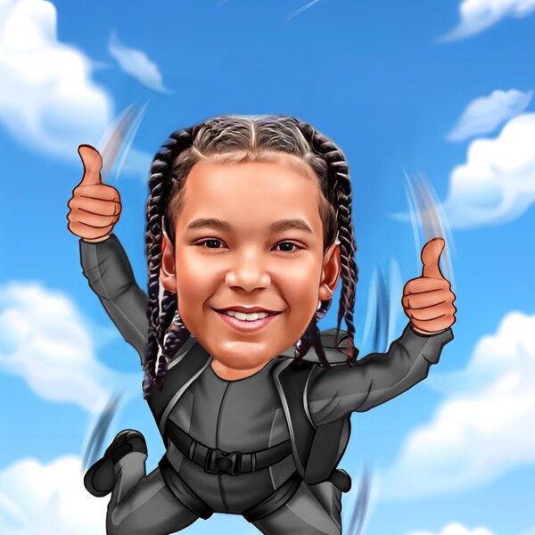 Custom Skydiver Cartoon Portrait, Skydiver Caricature, Skydiver Gift ...