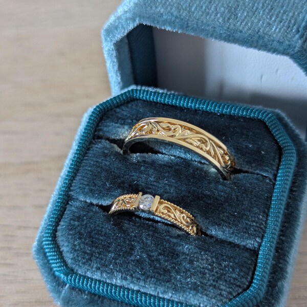 Cottagecore Leaf Solid Gold Couple Ring ,organic 14K Gold Floral ...