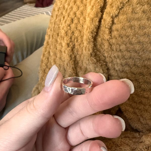 Engraved Ring Personalized Message Ring 4mm Hammered Ring Sterling ...