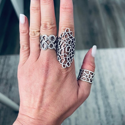 Long Wide Large Full Finger Big Chunky Adjustable Statement Rings ...