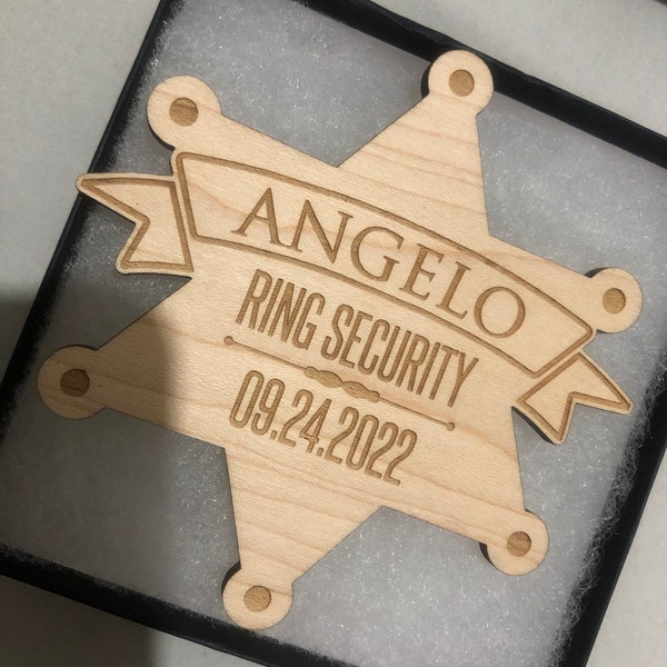 Ring Security Badge, Ring Bearer Badge, Ring Bearer Gift, Wood Name ...