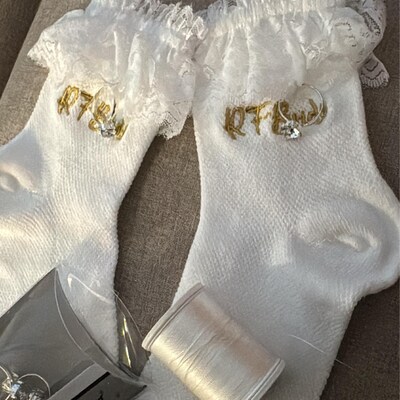 Custom Wedding Socks Silver Embroidered Custom Bride Socks Bridesmaid ...