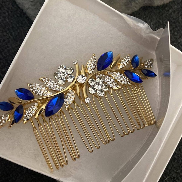Blue Sapphire Hair Piece Crystal Hair Comb Floral Bridal Hair ...