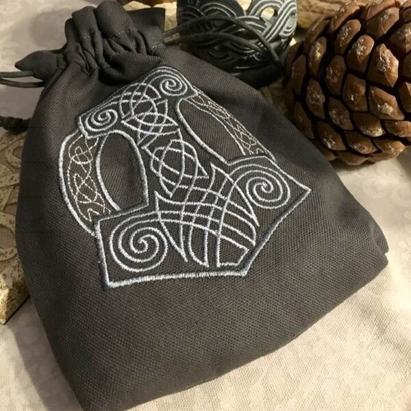 Embroidered Rune Bag. Mjolnir. Runic Divination. Celtic Rune Bag. Gift ...