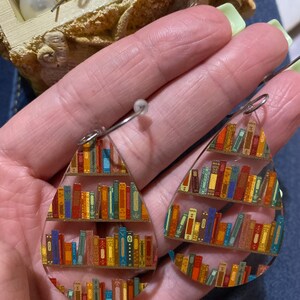 Clear Acrylic Bookshelf Teardrop Earrings, Librarian Earrings, Book ...