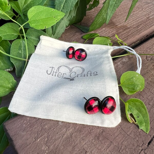 10 Pcs Buffalo Check - Red and Black - Circle Glass Round Dome Seals ...