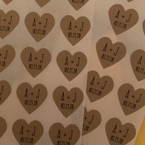 108 Custom Heart Stickers With Initials and Date Wedding Stickers and ...