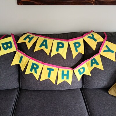 CUSTOM: Bright Bold Fabric Made to Order Birthday Banner, Handmade ...