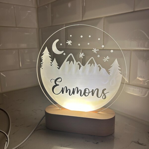 Mountains Custom Name Light | Personalized Bedroom LED Cloud Decor Sign ...