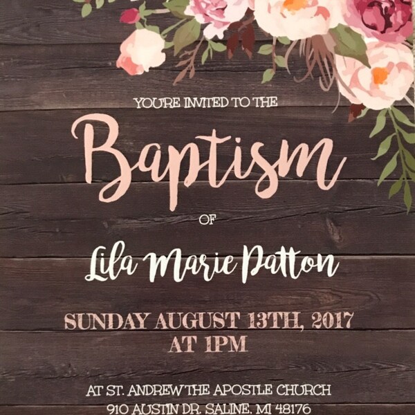 Rustic Floral Baptism Invitation Template Christening Invite Template