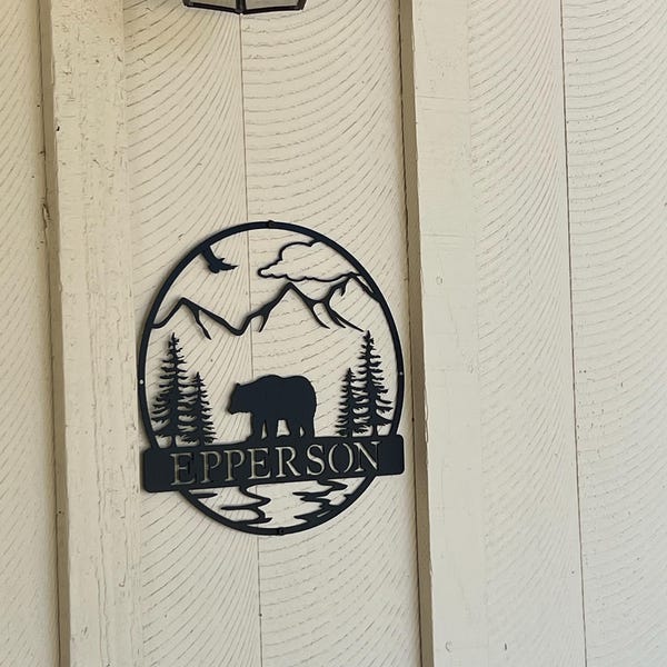 Wilderness Bear Cabin Sign, Mountain Decor Personalized Metal Bear Sign ...
