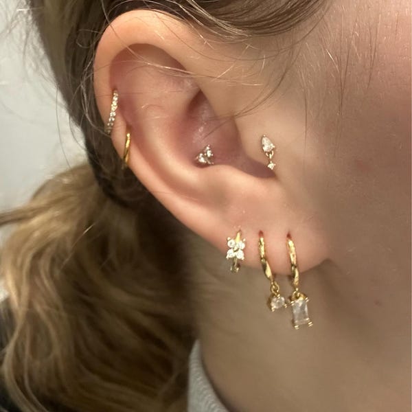 14k Solid Gold Dangle Cartilage Stud Earring Gold Dangle Tragus ...