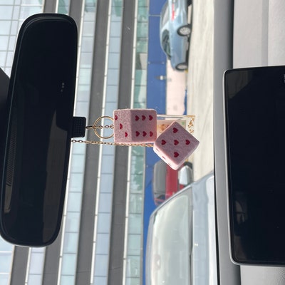 Baby Pink Fuzzy Dice With Red Hearts and Chain or Cord / Car ...