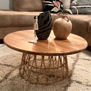 Bohemian Rattan Urban Chic Coffee Table Small Round Natural Boho Woven ...