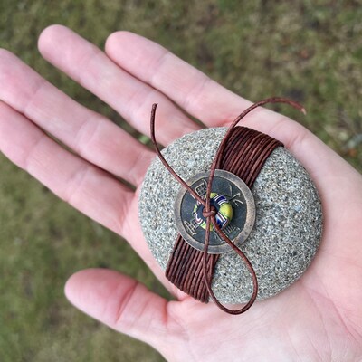 Large Leather Wrapped Rock, Wrapped Stone, Zen Stone, Meditation Stone ...