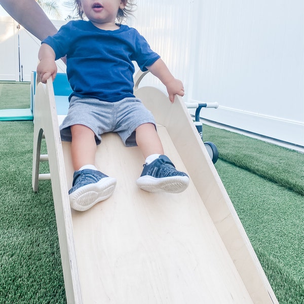 Kids Wooden Indoor Slide. Toddlers Montessori Activity Gym Toy at Home ...