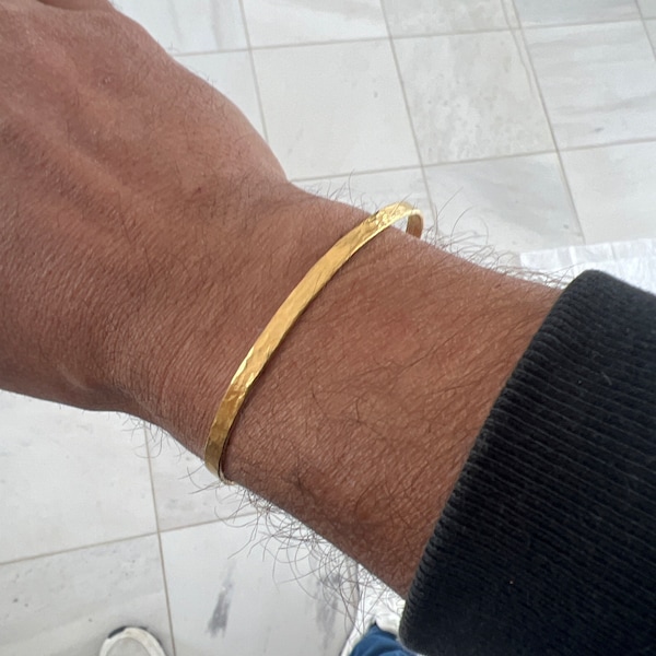 14k Solid Gold Hand Forged Cuff Bracelet, 14K, Hand Forged Stacking ...