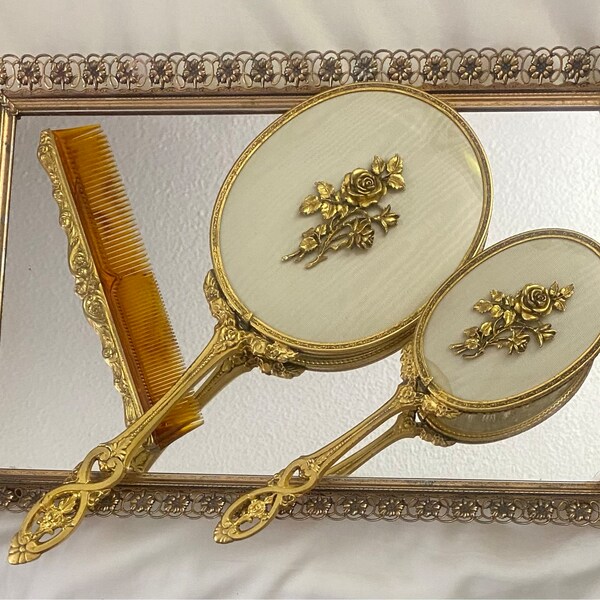 Antique Hand Mirror With Sapphire Color Glass Crystals - Etsy