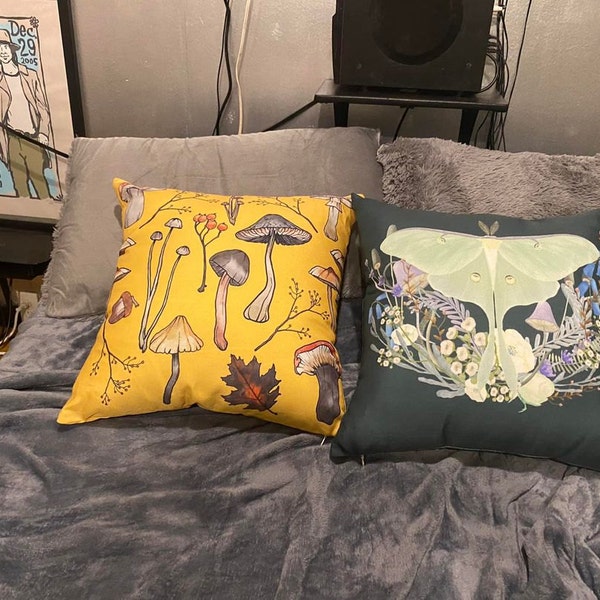 Cottagecore Pillow, Mushroom Pillow, Mushroom Throw Pillow, Yellow ...