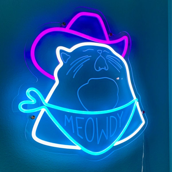Cowboy Cat Neon Sign | Meowdy Neon Sign| Cat Lover Gift | Kid Room ...