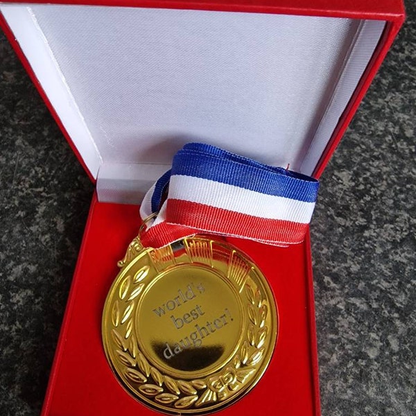 Personalised Engraved Gold Coloured Metal Medal With Number 1 Embossed ...