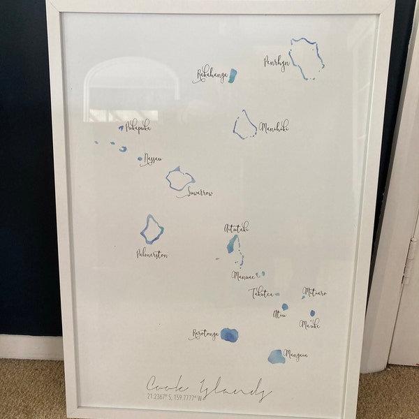 Cook Islands Map Portrait / Labelled Watercolour / Digital or Printed ...