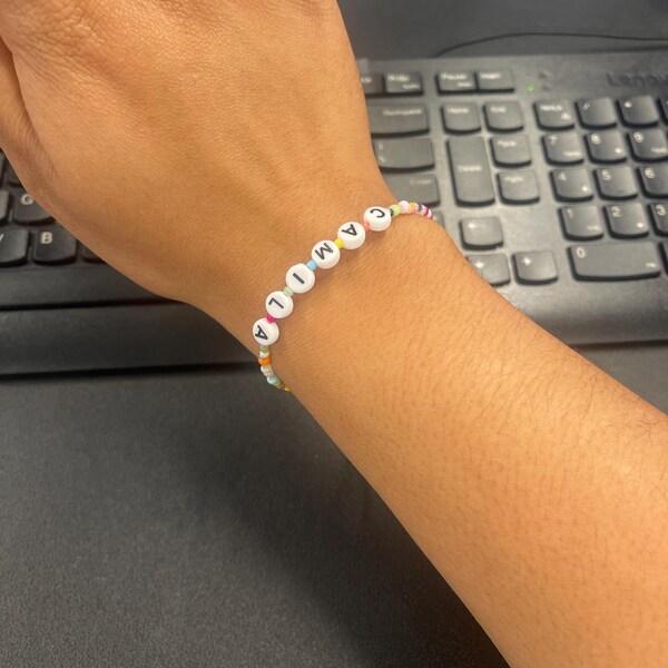 Customisable Name or Word Bracelet or Anklet With Multicolour Beads in ...