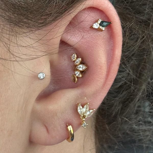 Five CZ Marquise Crown Titanium Labret: 18g/16g/14g Threadless Push-in ...