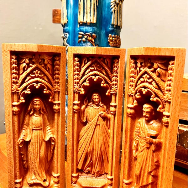 Holy Family Catholic Triptych of the Virgin Mary Jesus Christ St Joseph Portable Altar Catholic ...