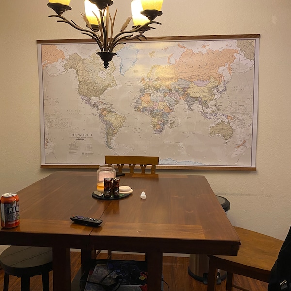 Classic World Map Large Poster Wooden Wall Hanging, Most Detailed up to ...