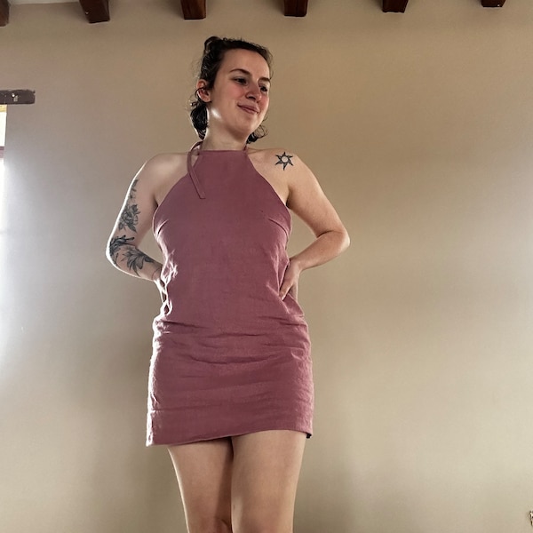 Linen Halter Mini Dress Pattern | Backless Dress Pattern | Tie Neck ...