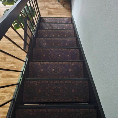 Boho Style Black and Blue Color Stair Rug, Cool Stair Tread Carpet ...