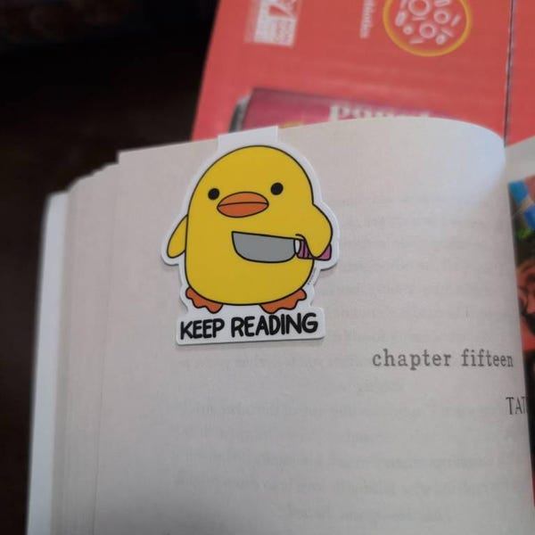 Chick Duck With Knife Magnetic Bookmark, Duck Meme Bookmarks, Handmade ...